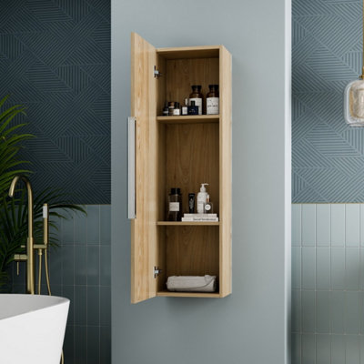 Aveli 1200mm Wall Hung Tall Bathroom Storage Cabinet Cupboard Wood ...