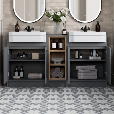 Aveli 1540mm Traditional Double Vanity Basin Unit & Shelving Bathroom ...