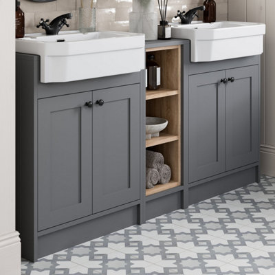 Aveli 1540mm Traditional Double Vanity Basin Unit & Shelving Bathroom ...