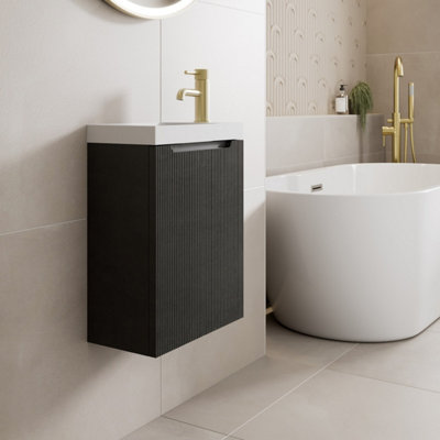 Aveli 400mm Bathroom Cloakroom Vanity Unit Basin Sink Wall Hung Storage ...