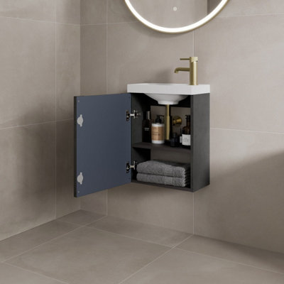 Aveli 400mm Bathroom Cloakroom Vanity Unit Basin Sink Wall Hung Storage ...