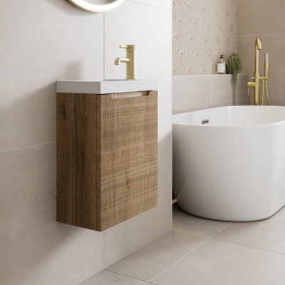 Aveli 400mm Bathroom Cloakroom Vanity Unit Basin Sink Wall Hung Storage ...