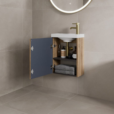 Aveli 400mm Bathroom Cloakroom Vanity Unit Basin Sink Wall Hung Storage ...