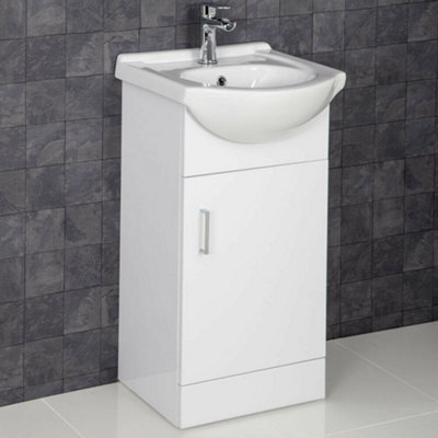 Aveli 450mm Bathroom Vanity Unit & Basin Sink Gloss White Floorstanding ...