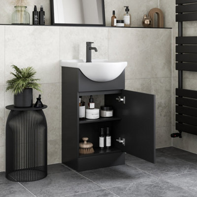 Aveli 450mm Matt Black Bathroom Vanity Unit Freestanding Black ...