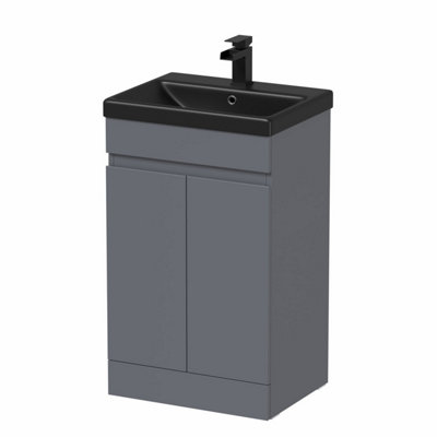 Aveli 500mm Floorstanding Vanity Unit Grey Black Ceramic Basin Soft ...