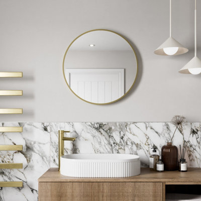 Aveli 600 x 600mm Brushed Brass Wall Mounted Bathroom Mirror Framed ...
