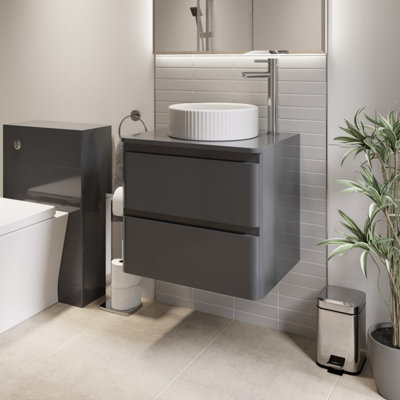 Aveli 600mm Bathroom Countertop Vanity Unit Fluted Round Basin Wall ...