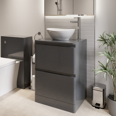 Aveli 600mm Bathroom Countertop Vanity Unit Oval Basin Sink ...