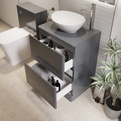 Aveli 600mm Bathroom Countertop Vanity Unit Oval Basin Sink ...