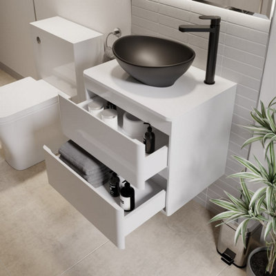 Aveli 600mm Bathroom Countertop Vanity Unit Oval Basin Sink Wall Hung ...