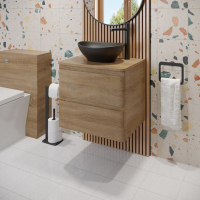 Aveli 600mm Bathroom Countertop Vanity Unit Oval Basin Wall Hung Soft ...