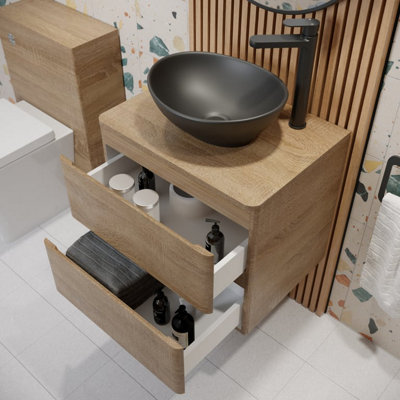 Aveli 600mm Bathroom Countertop Vanity Unit Oval Basin Wall Hung Soft ...