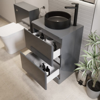 Aveli 600mm Bathroom Countertop Vanity Unit Round Fluted Basin ...