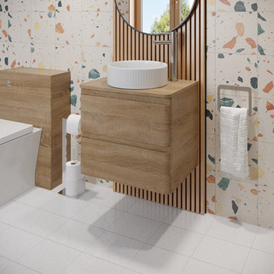 Aveli 600mm Bathroom Countertop Vanity Unit Round Fluted Basin Wall ...