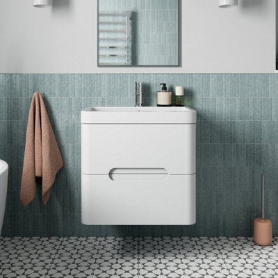 Aveli 600mm Bathroom Drawer Vanity Unit Basin Sink Cabinet Wall Hung ...