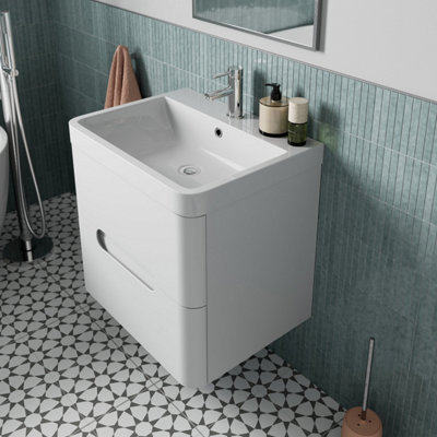 Aveli 600mm Bathroom Drawer Vanity Unit Basin Sink Cabinet Wall Hung ...