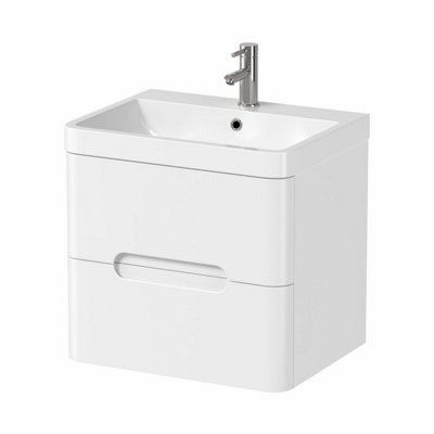 Aveli 600mm Bathroom Drawer Vanity Unit Basin Sink Cabinet Wall Hung ...