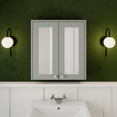 Aveli 600mm Bathroom Mirror Cabinet 2 Door Storage Cupboard Wall Hung ...