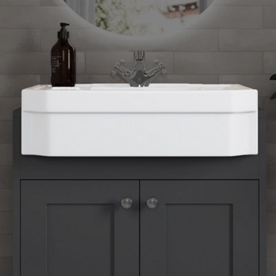 Aveli 600mm Bathroom Wash Basin Sink White Gloss Traditional Curved ...