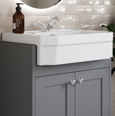 Aveli 600mm Bathroom Wash Basin Sink White Gloss Traditional Curved ...