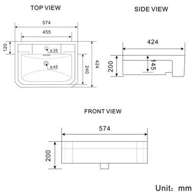 Aveli 600mm Bathroom Wash Basin Sink White Gloss Traditional Curved ...