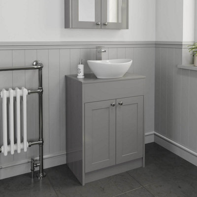 Aveli 600mm Grey Traditional Vanity Unit Countertop Bathroom Furniture ...