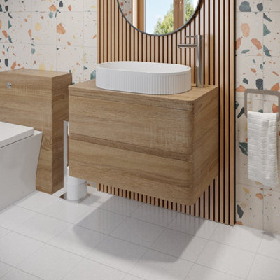 Aveli 800mm Bathroom Countertop Vanity Unit Oval Fluted Basin Soft ...