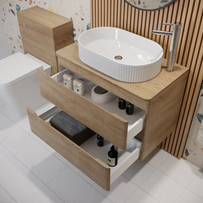 Aveli 800mm Bathroom Countertop Vanity Unit Oval Fluted Basin Soft ...