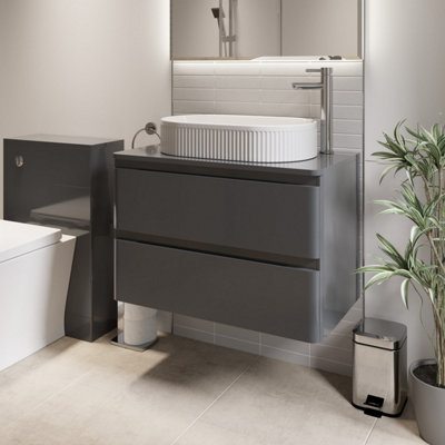 Aveli 800mm Bathroom Countertop Vanity Unit Oval Fluted Basin Wall Hung ...