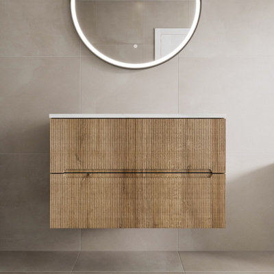 Aveli 800mm Bathroom Vanity Unit White Marble Countertop Wall Hung ...