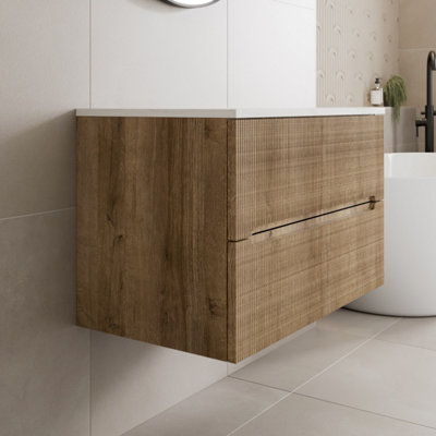 Aveli 800mm Bathroom Vanity Unit White Marble Countertop Wall Hung ...