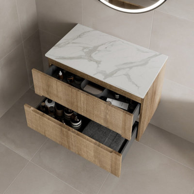 Aveli 800mm Bathroom Vanity Unit White Marble Countertop Wall Hung ...