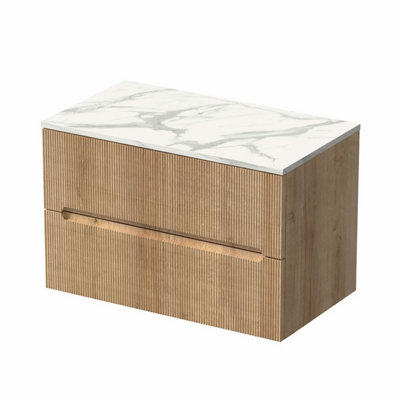 Aveli 800mm Bathroom Vanity Unit White Marble Countertop Wall Hung ...