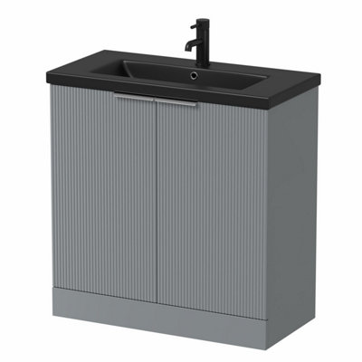 Aveli 800mm Fluted Grey Floorstanding Vanity Unit Black Ceramic Basin ...