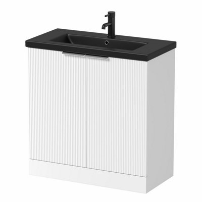 Aveli 800mm Fluted White Floorstanding Vanity Unit Black Ceramic Basin ...
