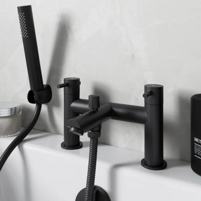Aveli Bath Shower Mixer Basin Tap Set Round Twin Lever Modern Deck ...
