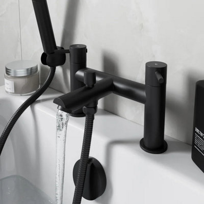Aveli Bath Shower Mixer Basin Tap Set Round Twin Lever Modern Deck ...
