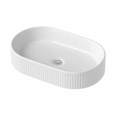 Aveli Bathroom Countertop Basin Sink Fluted Gloss White Oval Modern 573 ...