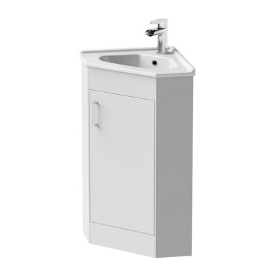 Aveli Bathroom Floor Standing Corner Vanity Unit White Gloss Single ...