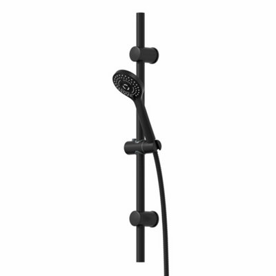 Aveli Bathroom Round Shower Kit 1 Spray Adjustable Handset Riser Rail Black