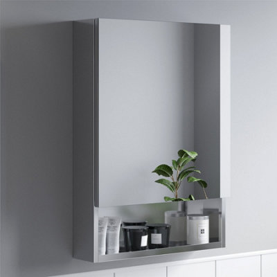 Aveli Bathroom Single Door Mirror Stainless Steel Open Shelf Modern ...