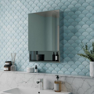 Aveli Bathroom Single Door Mirror Stainless Steel Open Shelf Modern ...