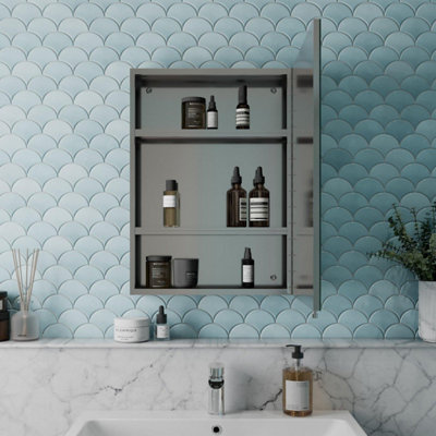Aveli Bathroom Single Door Mirror Stainless Steel Sleek Modern Cabinet ...
