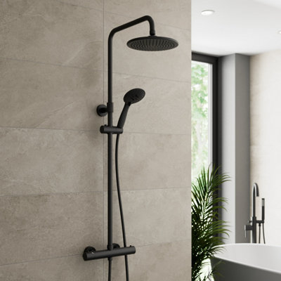 Aveli Bathroom Thermostatic Mixer Shower Set Round Matte Black Twin ...