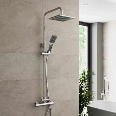 Aveli Bathroom Thermostatic Mixer Shower Set Square Chrome Exposed Valve