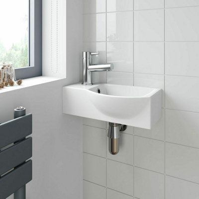 Aveli Bathroom Wall Hung Basin Corner Hand Wash Sink 1 Tap Hole White ...