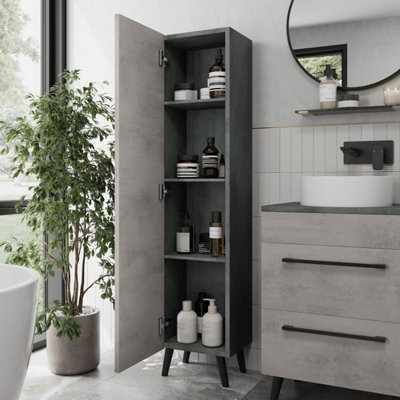 Aveli Bathroom Wall Hung Tall Cabinet Cupboard Storage Furniture Unit ...