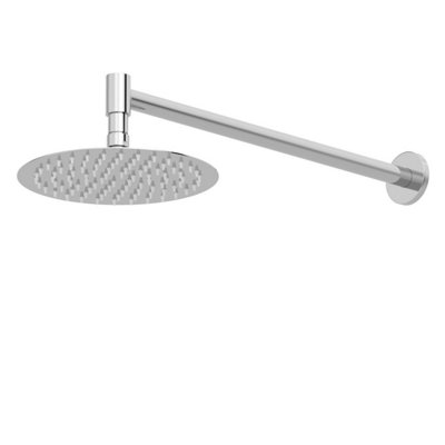 Aveli Bathroom Wall Mounted Slimline Chrome Round Drencher Fixed Shower ...