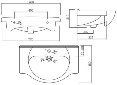 Aveli Bathroom WC Basin 750mm Compact Sink Single Tap Hole White BASIN ONLY